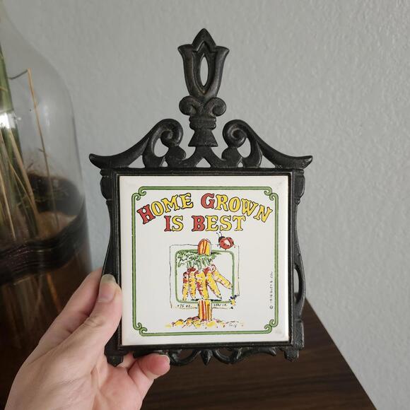 Kitchen | Vintage Cast Iron Trivet Ceramic Tile Home Grown Is Best ...